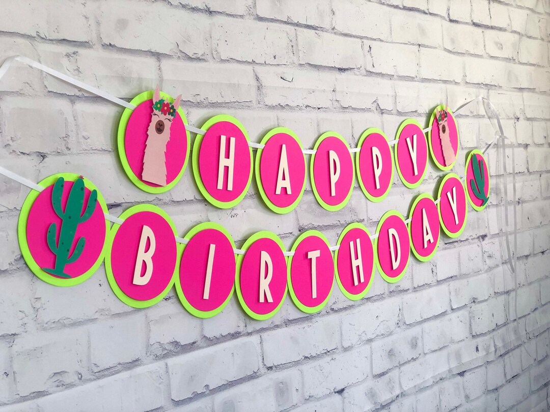 Llama Birthday Banner (HOT PINK/GREEN) - Etsy
