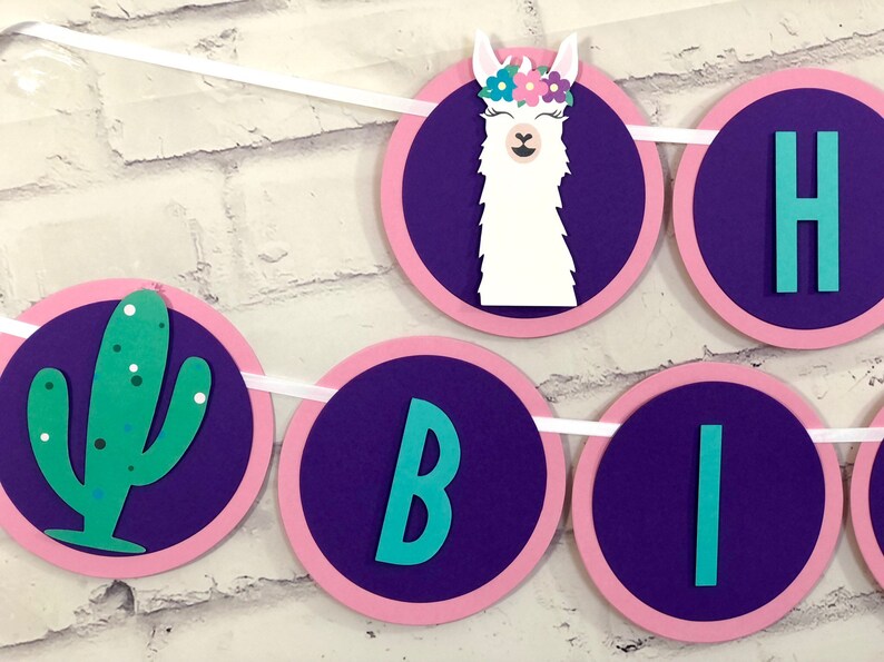 Llama Birthday Banner PURPLE PINK & TEAL - Etsy