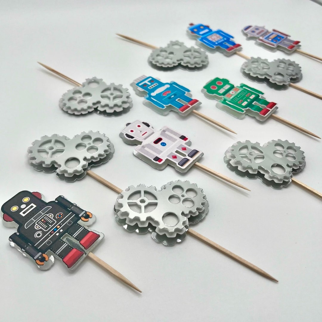 Robot Birthday | Robot Cupcake Toppers | Robot Cake | Gear up Party ...