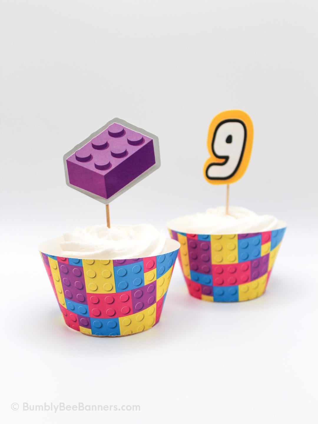 Building Block Cupcake Topper, Brick Birthday Decorations, Brick ...