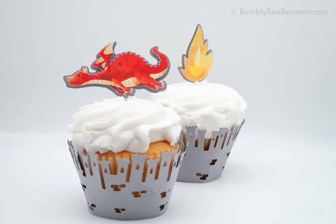 Dragon Birthday | Dragon Cupcake Toppers | Red Dragon | Dragon Party ...