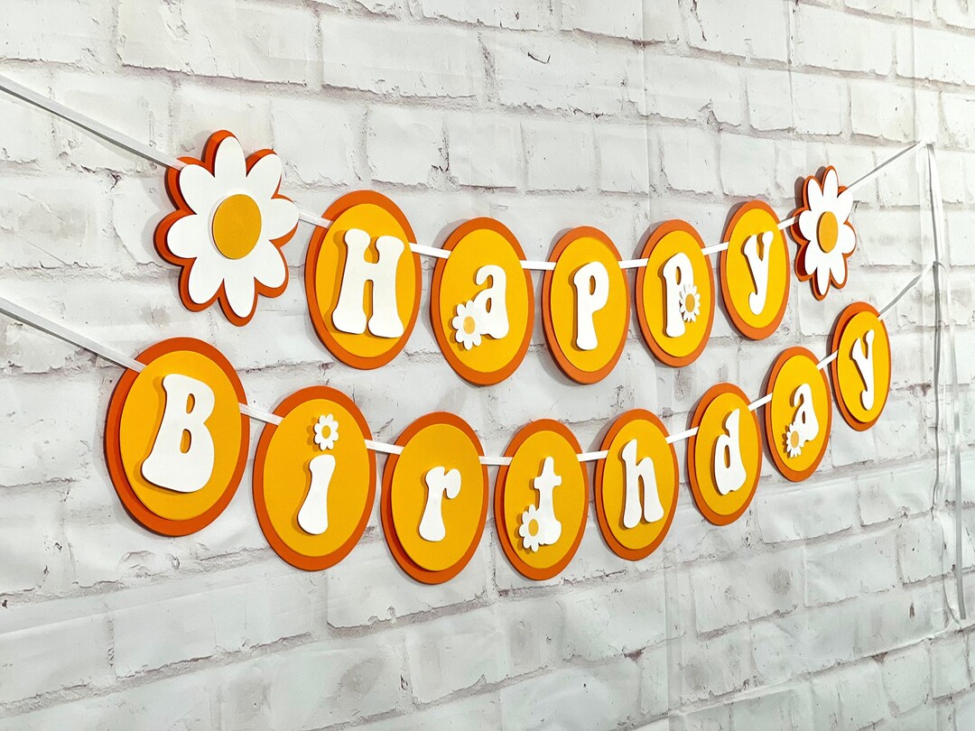 Hippie Daisy Birthday Banner, Flower Power Party, Groovy Banner, Groovy ...