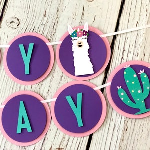 Llama Birthday Banner Purple Pink & Teal | Etsy