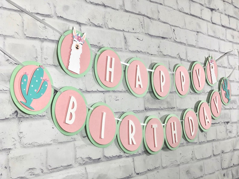 Llama Birthday Banner PINK/MINT | Etsy