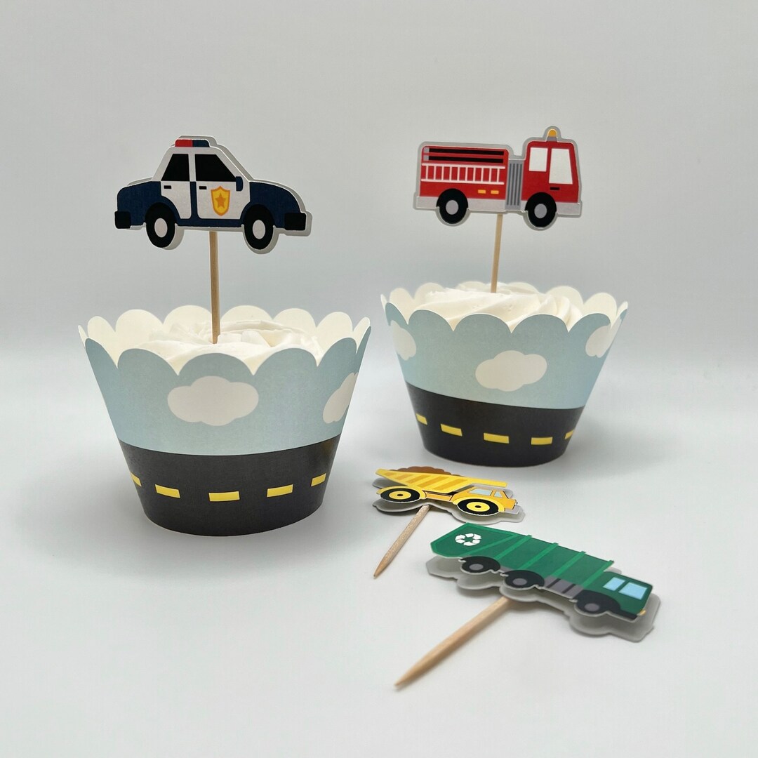Transportation Cupcake Topper, Vehicle Birthday Decorations, Truck ...
