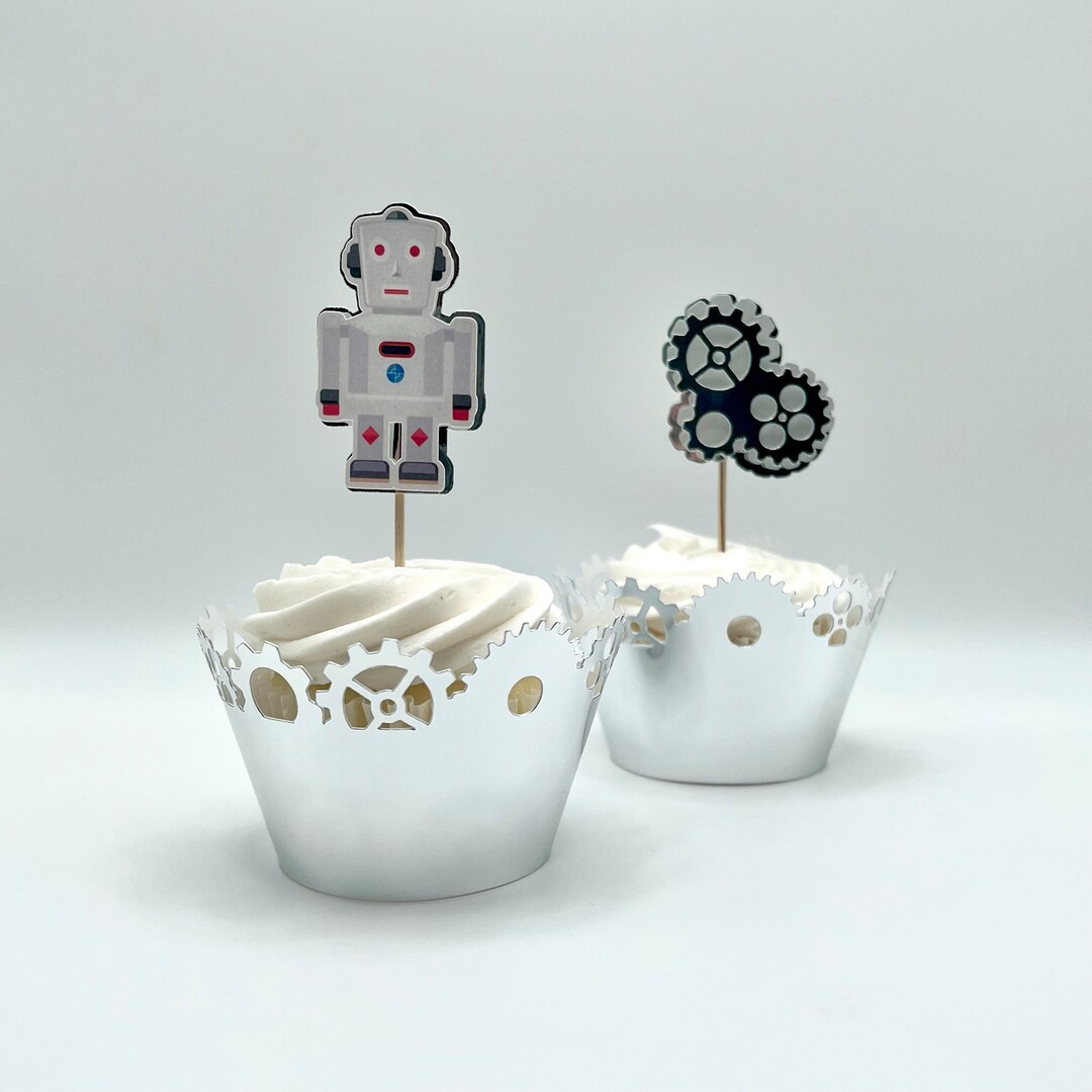 Robot Birthday | Robot Cupcake Toppers | Robot Cake | Gear up Party ...