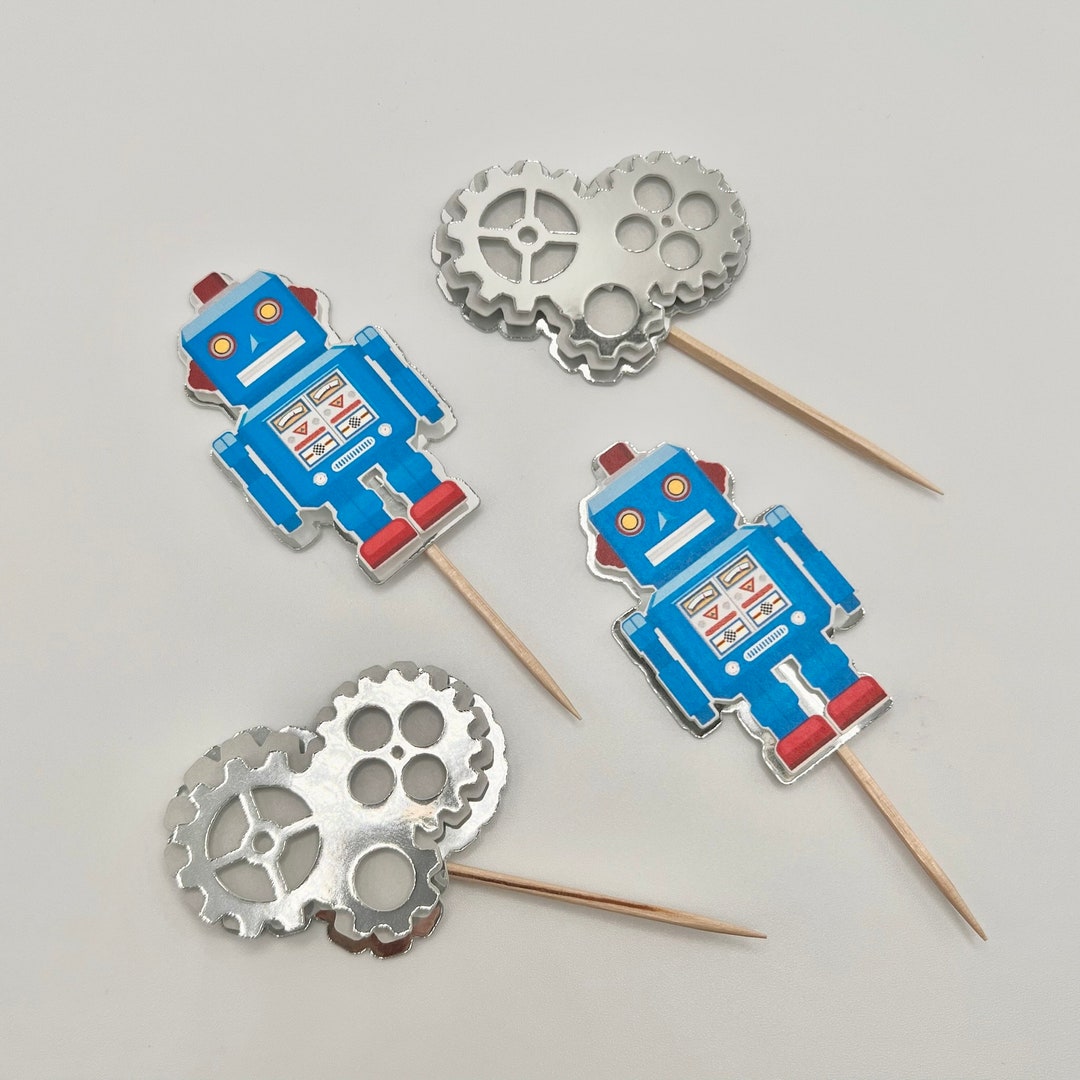 Robot Birthday Robot Cupcake Toppers Robot Cake Gear up Party Go Nuts ...