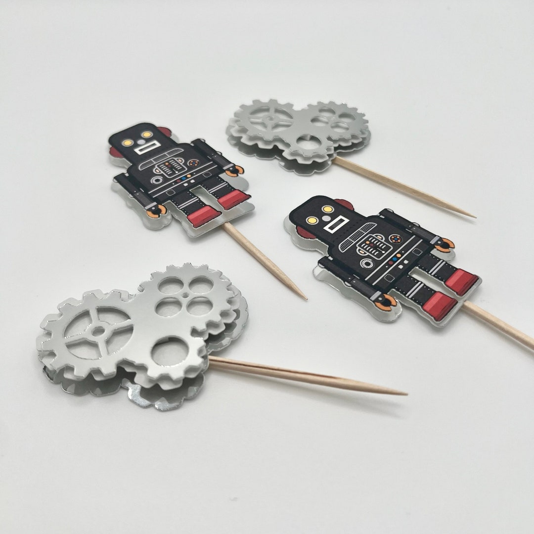 Robot Cupcake Topper Robot Cake Robot Birthday Party Time to Gear up ...