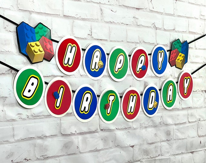 Building Blocks Banner, Happy Birthday Banner, Party Décor, Birthday ...