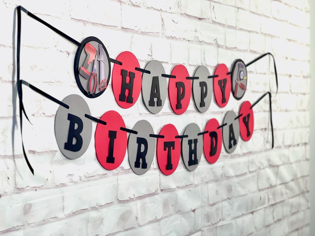Tool Birthday Banner (red), Handyman Birthday, Bob the Builder Birthday ...