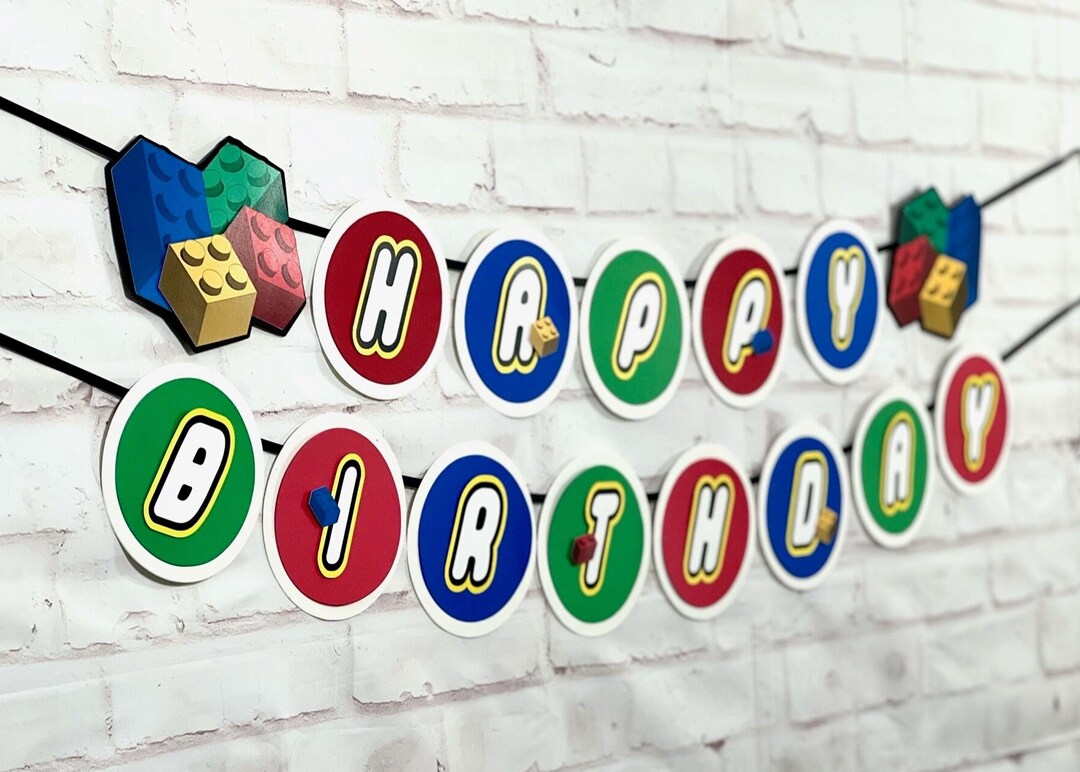 Building Block Birthday Banner, Brick Celebration Banner, Brick Party ...