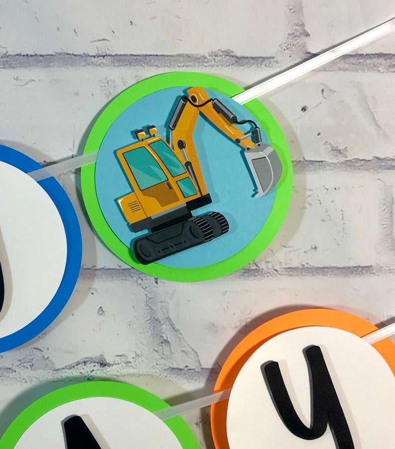 Excavator Banner orange/green/blue Excavator Birthday | Etsy