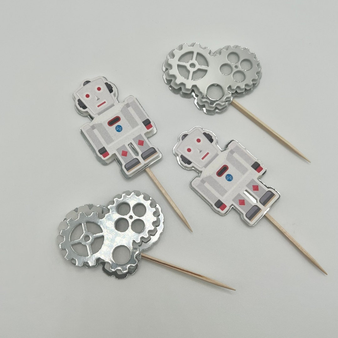 Robot Birthday Robot Cupcake Toppers Robot Cake Gear up Party Go Nuts ...