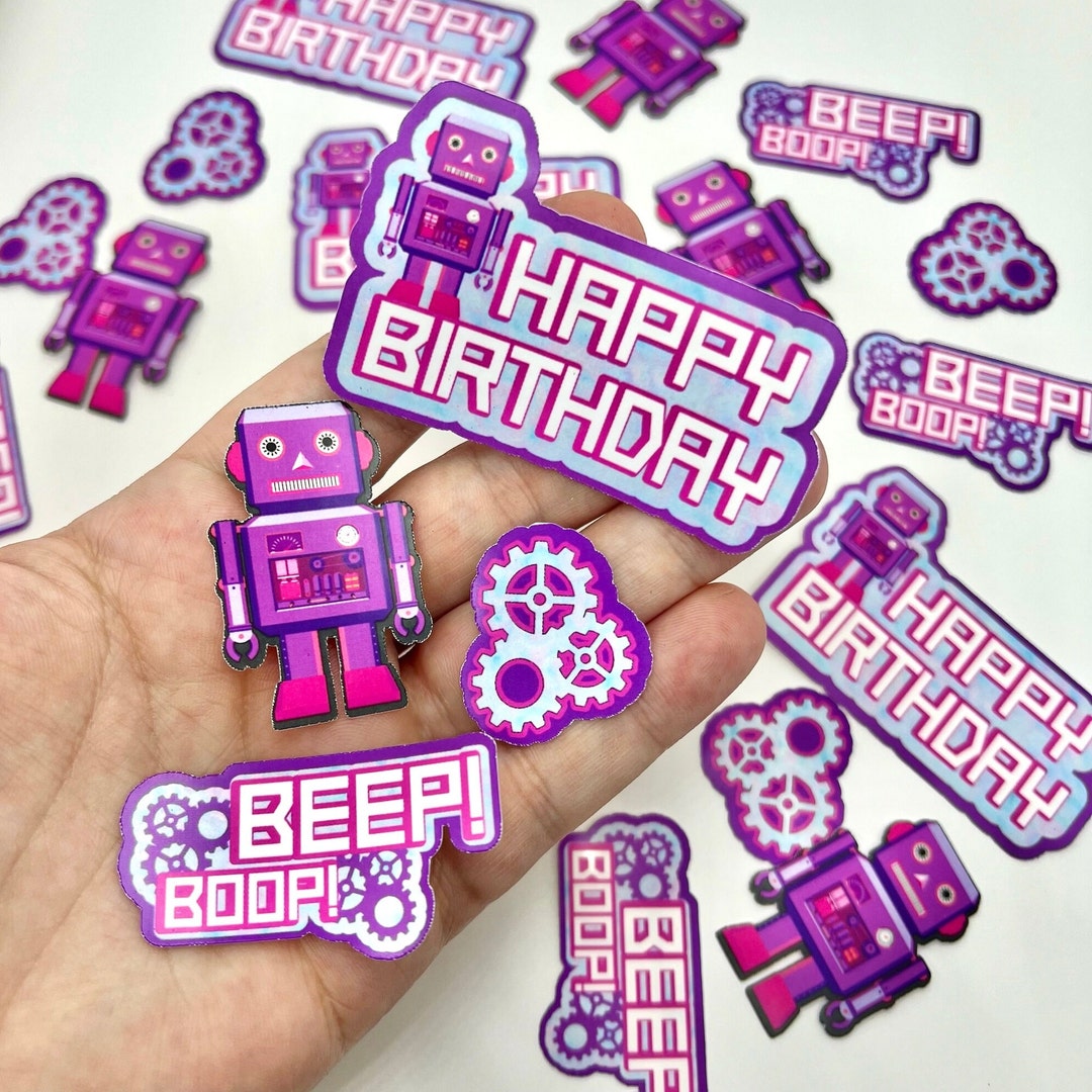 Robot Birthday | Robot Stickers | Pink Robot | Girl Robot | Gear up ...