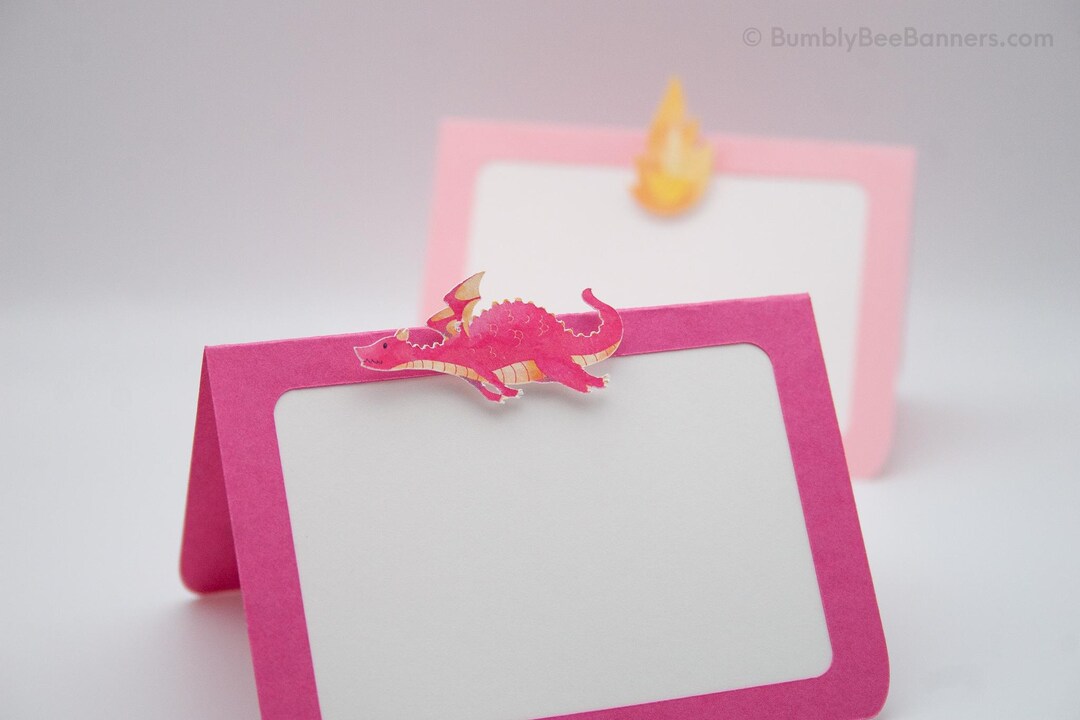 Dragon Place Card Dragon Birthday Pink Dragon Party Dragon Gift Dragon ...