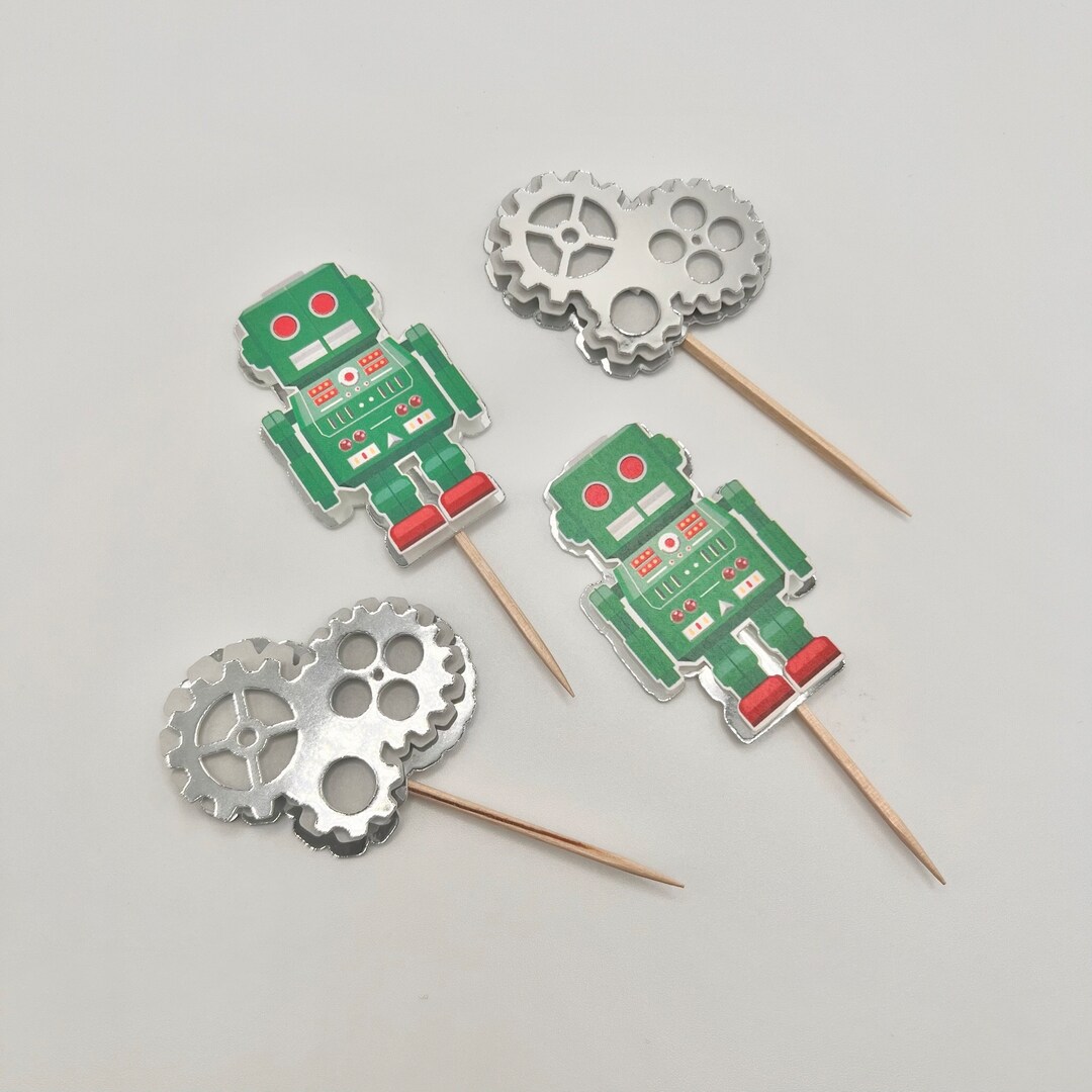 Robot Birthday Robot Cupcake Toppers Robot Cake Gear up Party Go Nuts ...