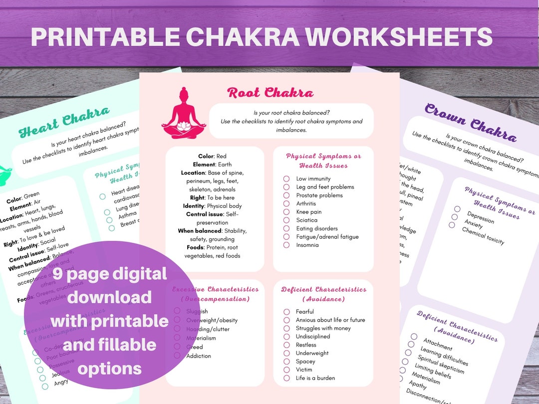 Chakra Balancing Worksheets, Printable and Fillable Pdfs - Etsy