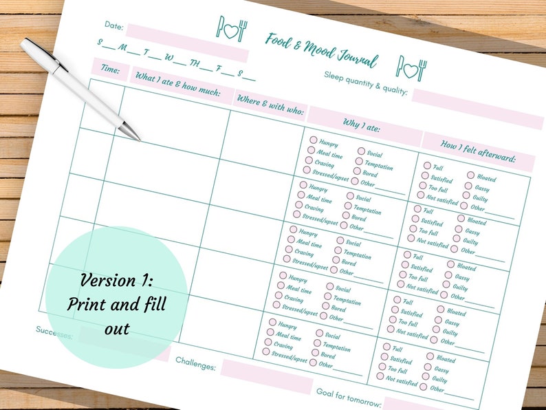 Printable Food & Mood Journal - Etsy