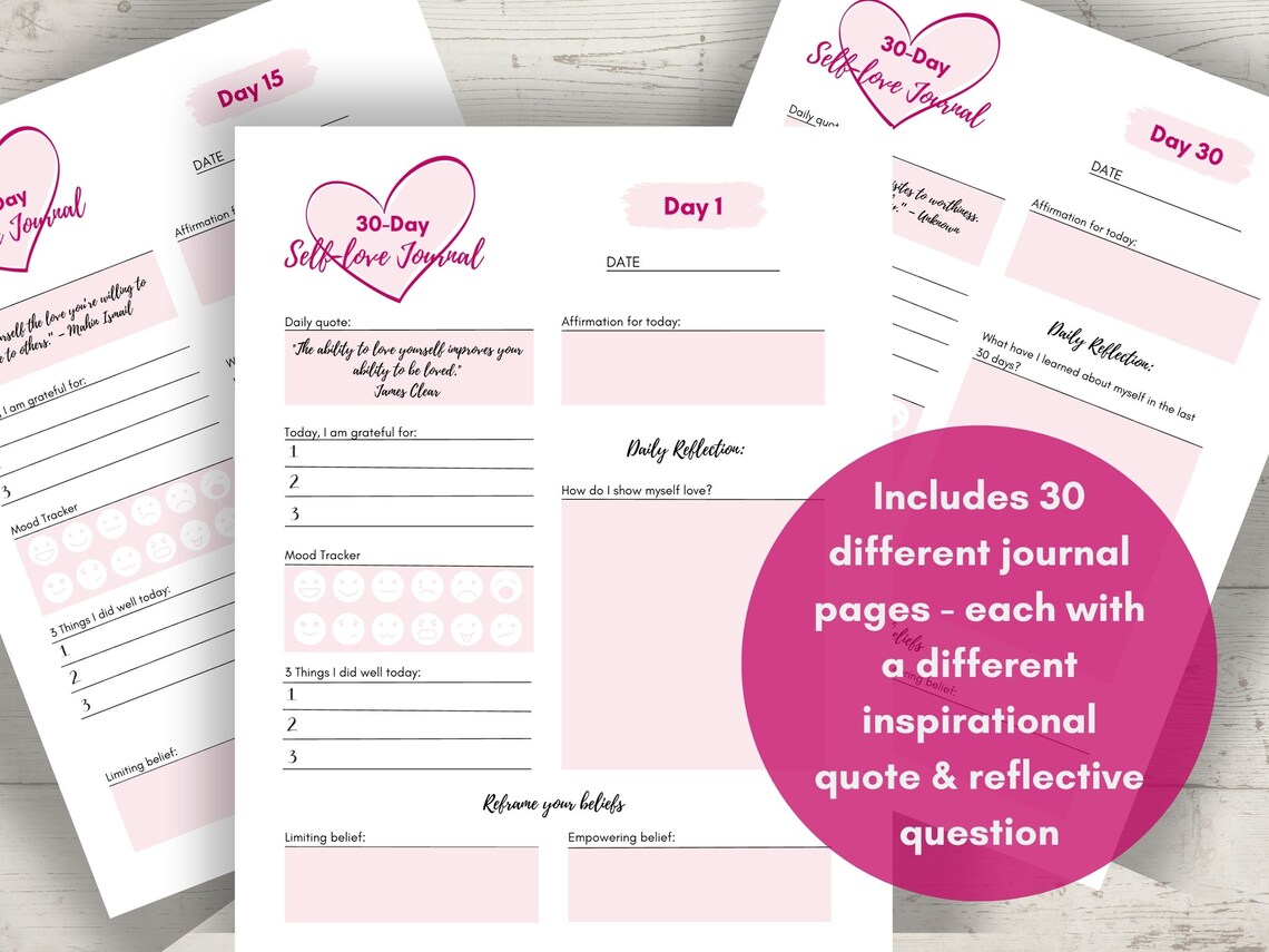 30-day Self-love Journal, Printable and Editable Pdf - Etsy