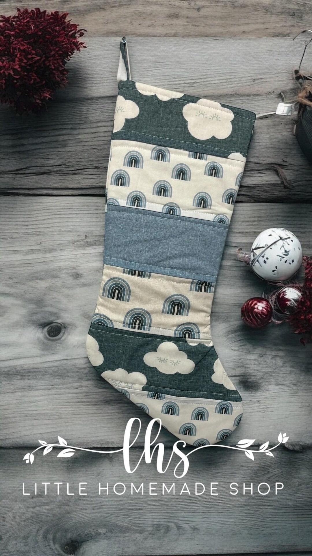 Quilted Christmas Stocking: Rainbow Print, Embroidered, Handmade - Etsy
