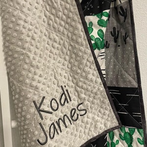 Cactus Quilt / Baby Quilt / Baby Blanket / Black Gray and Green ...