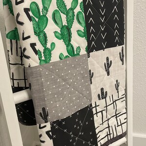 Cactus Quilt / Baby Quilt / Baby Blanket / Black Gray and Green ...