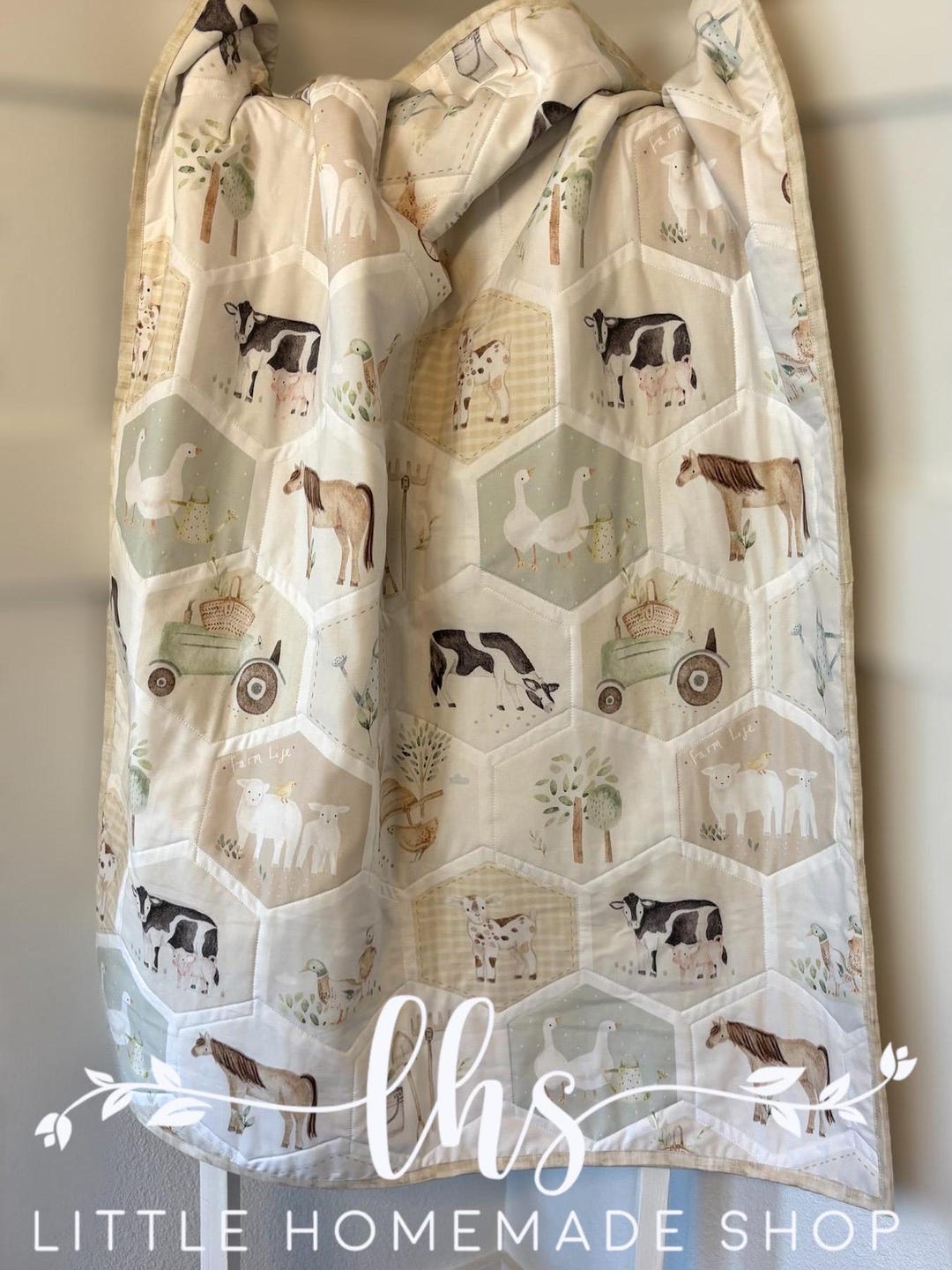 Gender Neutral Baby Quilt - Farm Animals - Modern Baby Quilt - Hexagon ...
