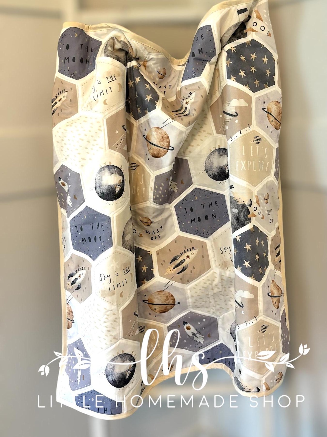 Handmade Space Baby Quilt: Neutral Rocket Crib Blanket - Etsy
