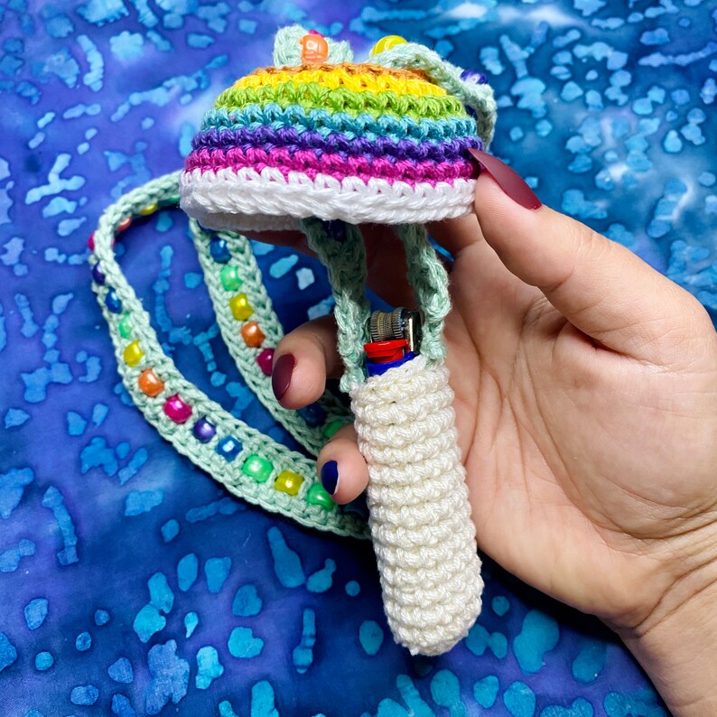 CROCHET PATTERN Beaded Crochet Mushroom Lighter or Chapstick Holder ...