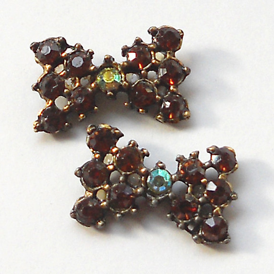 Rhinestone Gems Bows Pair Iridescent Amber, Brown - Etsy