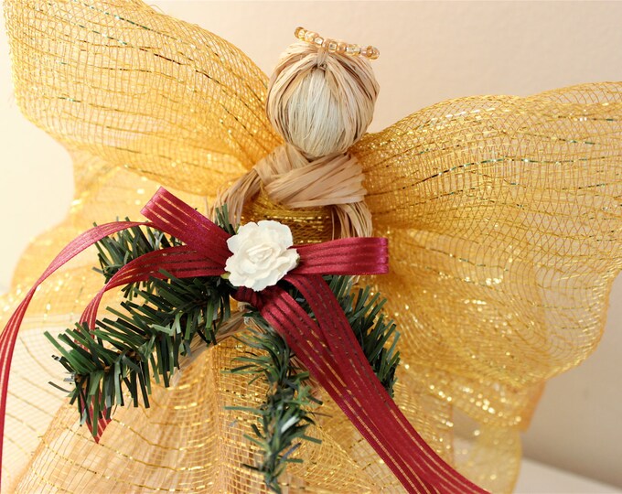 Christmas Tree Topper Raffia Angel Tree Topper Christmas Decor Gold ...
