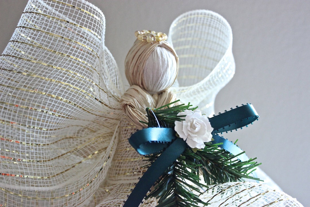 Christmas Tree Topper Raffia Angel Tree Topper Cream & - Etsy
