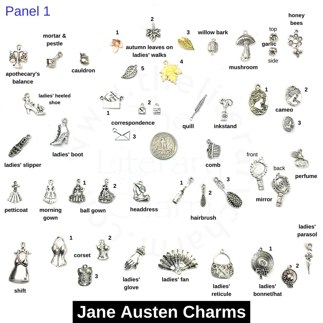 Jane Austen Charms, Jane Austen Gifts, Jane Austen Books, Charms for ...