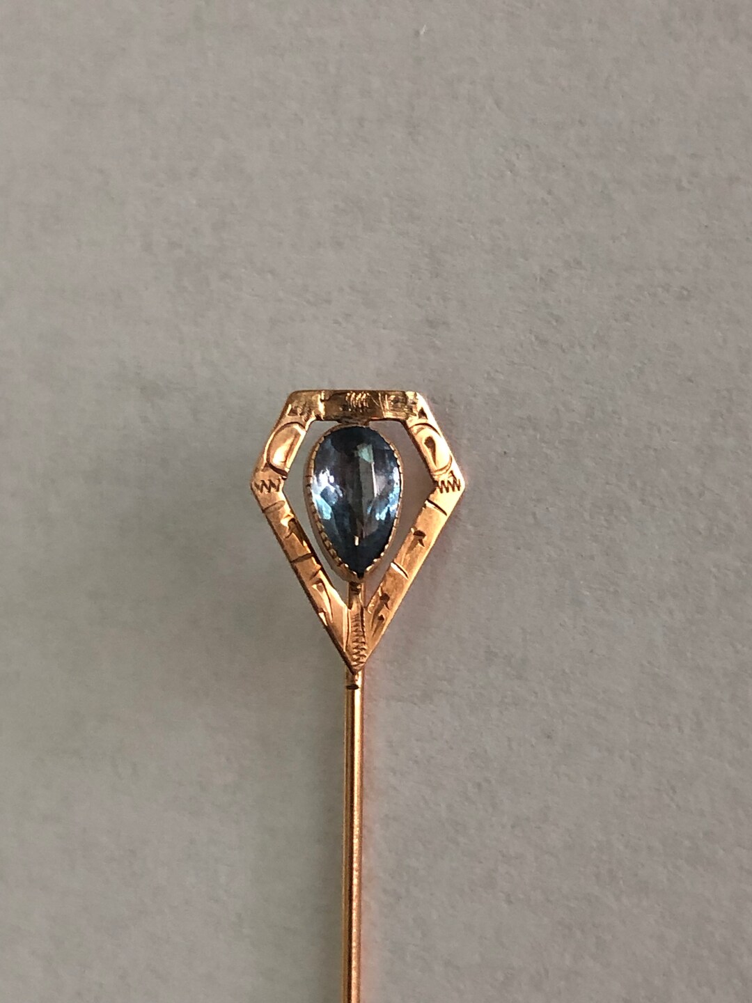 Vintage 10k Yellow Gold With Light Blue Gemstone Hat Stick Pin - Etsy