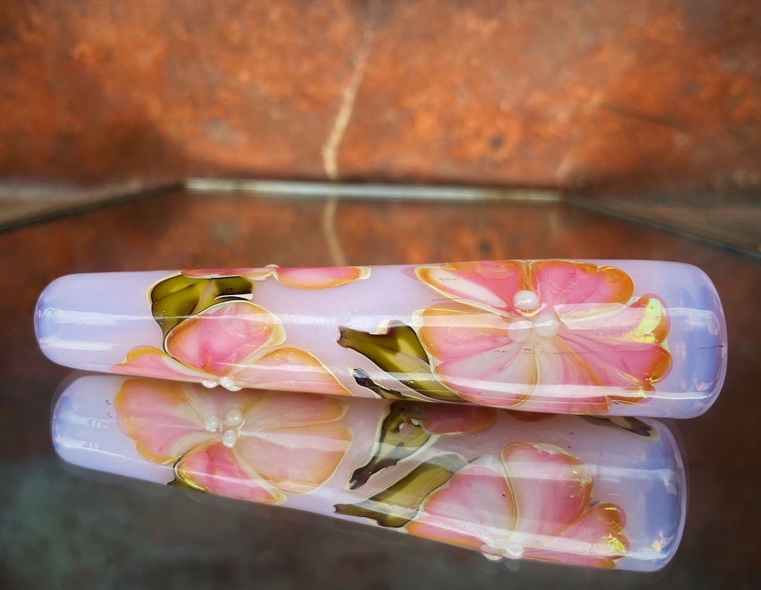 Pink Opal Vintage Floral Glass Chillum Pipe - Etsy