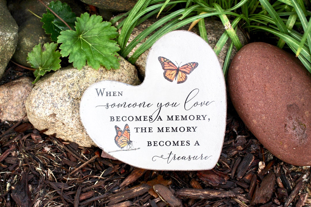Personalized Heart Memorial Stone, Butterfly Garden Concrete Decor - Etsy