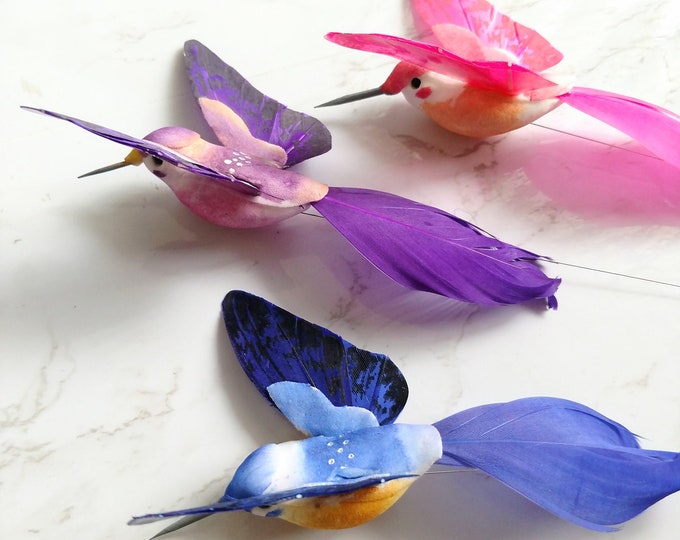 12 Cute 6 Artificial Hummingbirds With Feathers on Wire - Etsy