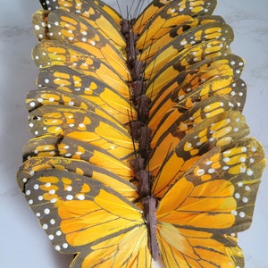 12 Large 7" Monarch Feather Butterflies on Wire for Costumes, Floral ...