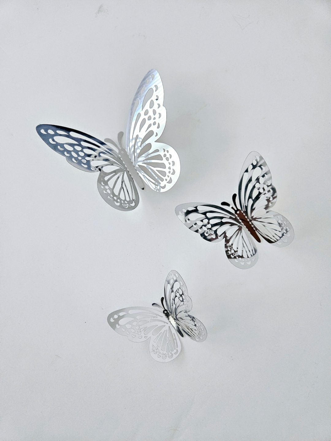 12 Pack Mixed Size Silver Foiled 3D Monarch Butterflies, Cake Topper ...