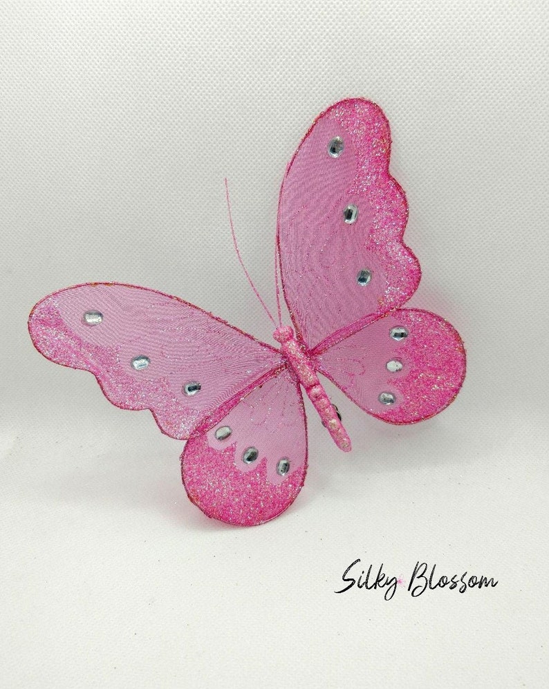 2 Gorgeous Pink Glitter Butterflies on Clip With Silver | Etsy