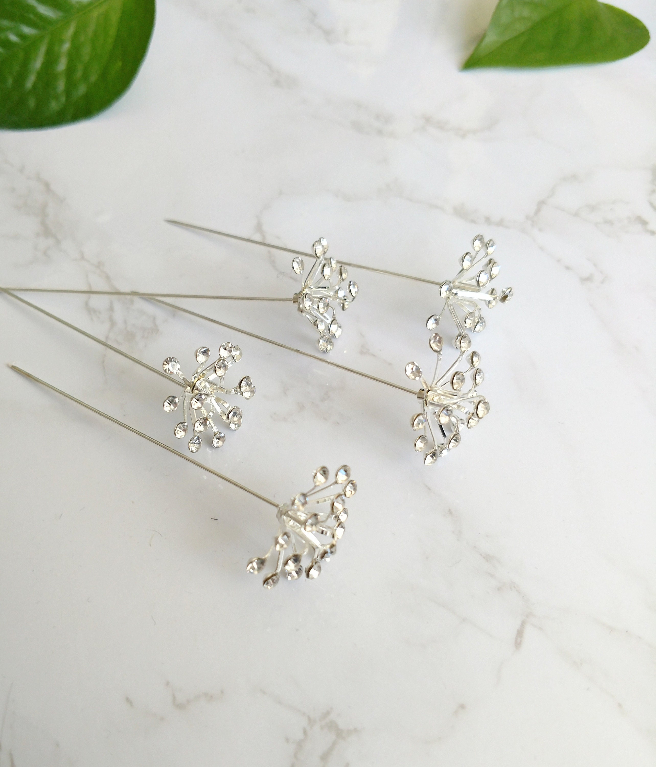 5 Crystal Flower Pin Floral Picks for Weddings Hair Pin - Etsy