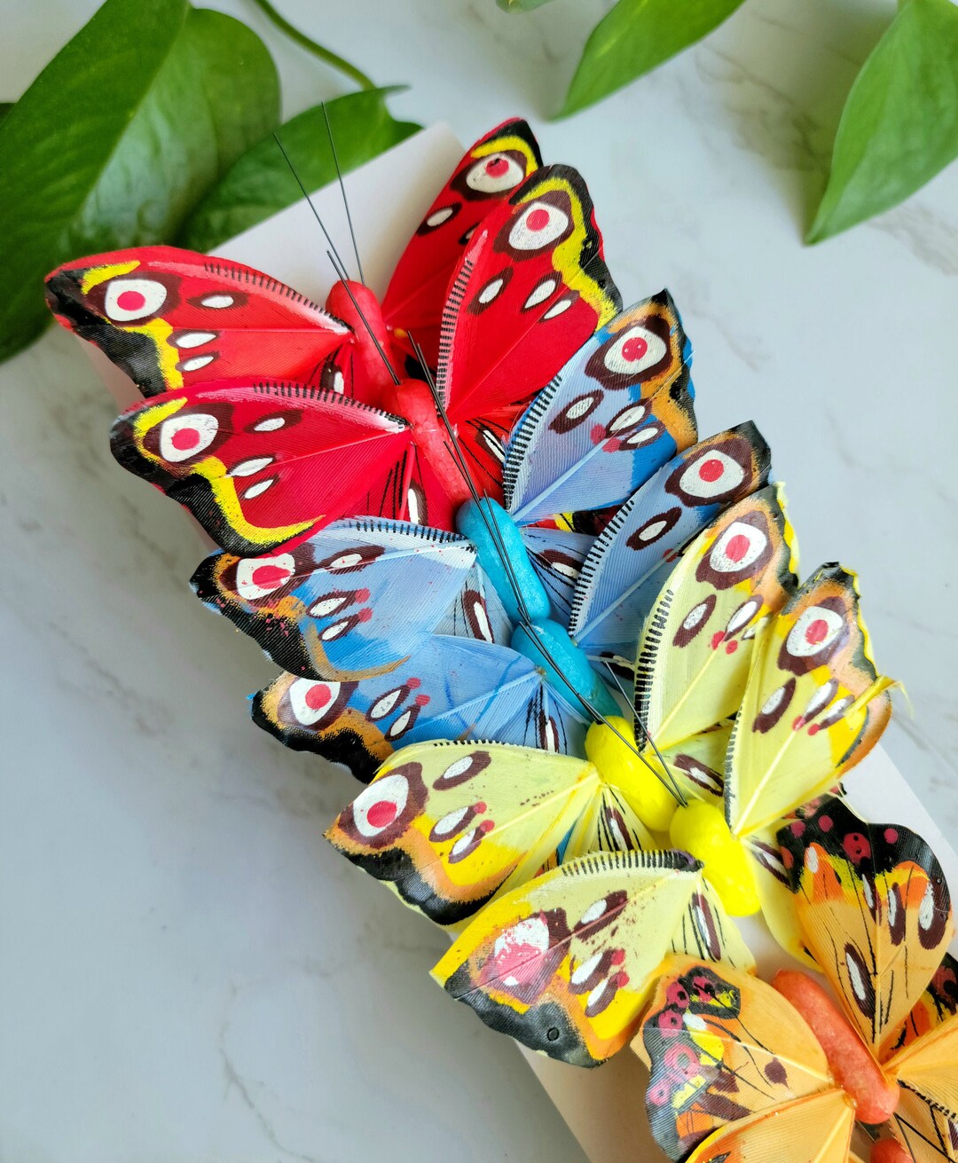 12 3" Mix Feather Butterflies on Wire- Eye Wing Butterflies - Colorful ...