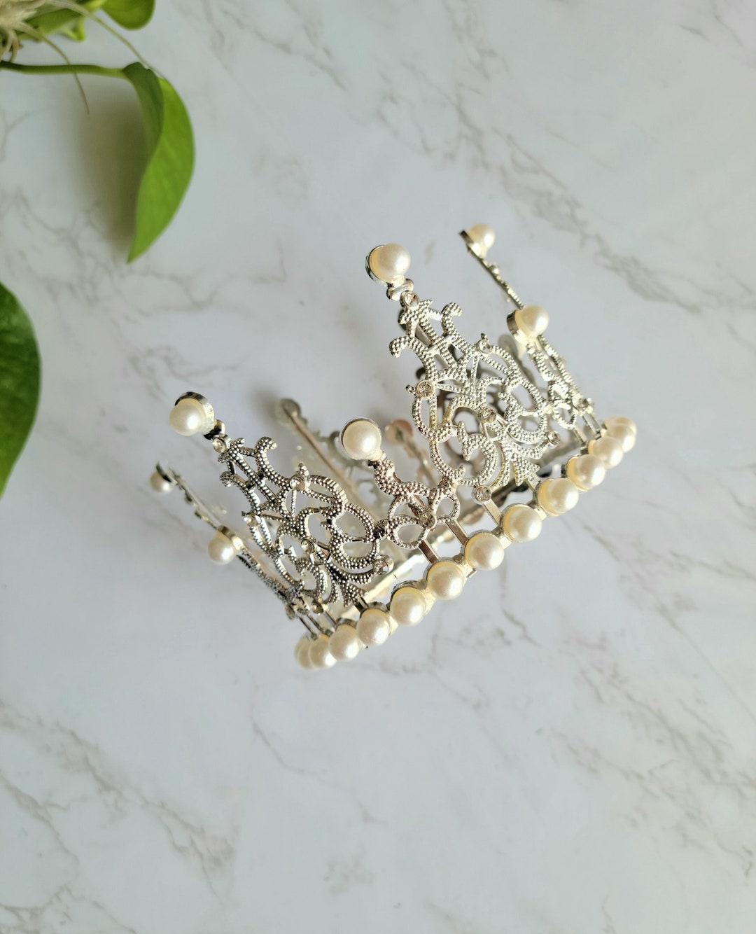 Pretty Rhinestone Pearl Silver Metal Crown 4.75” for Cake Topper ...