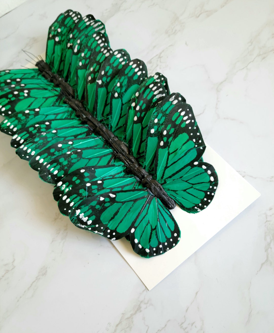 12 5" Emerald Green Monarch Feather Butterflies on Wire for Global ...