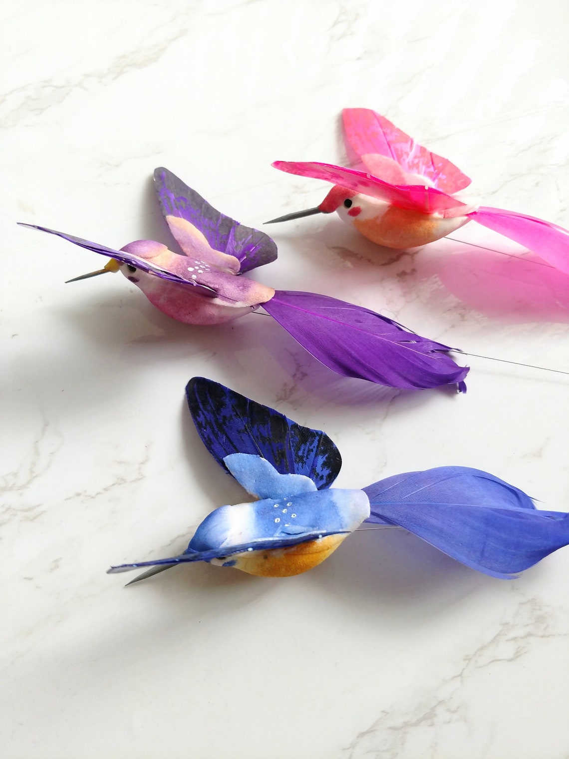 12 Cute 6" Artificial Hummingbirds With Feathers on Wire for Crafts ...