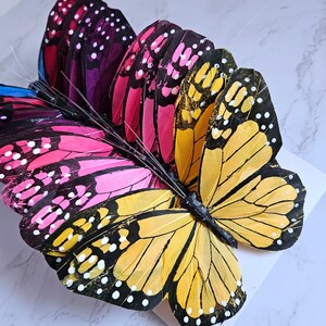 12 Large 7" Multi Monarch Feather Butterflies on Wire for Costumes ...