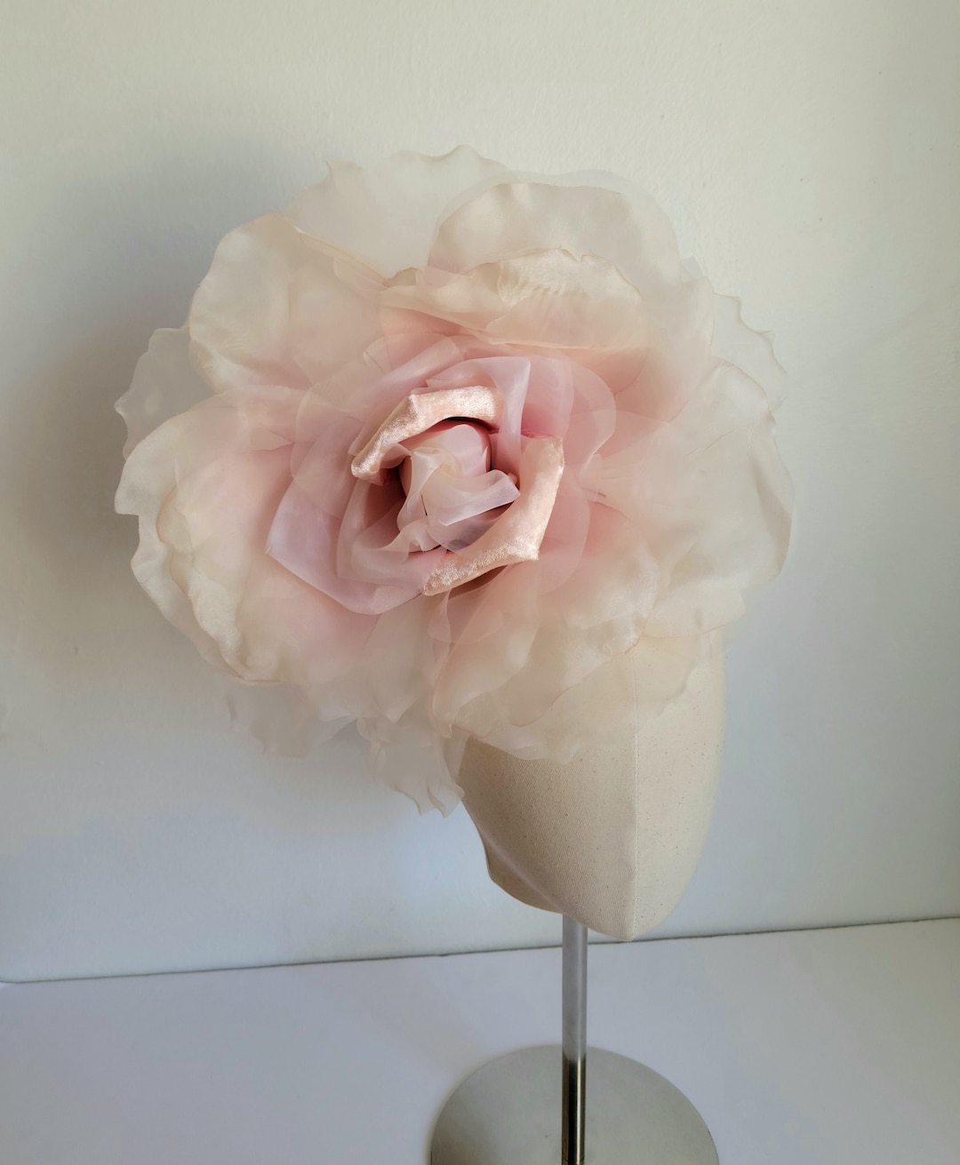 Extra Large Pale Old Rose 12"-13" Silk Organdy Velvet Rose- Millinery ...