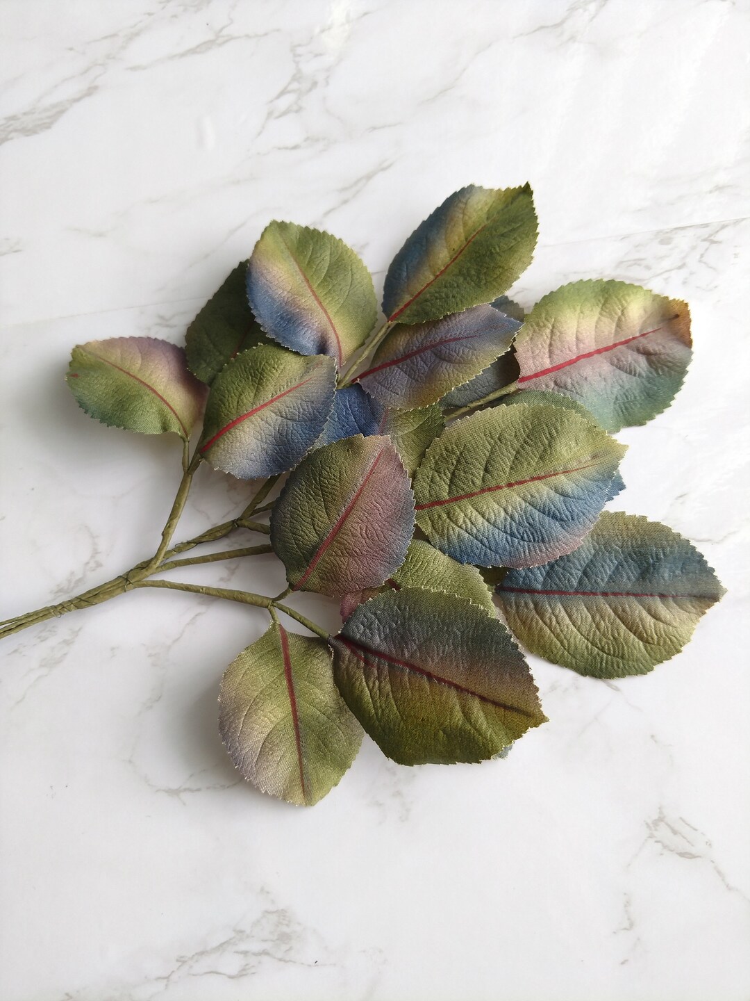 Vintage Rose Leaves Spray of 18 Green/blue/mauve Shaded NOS Germany for ...
