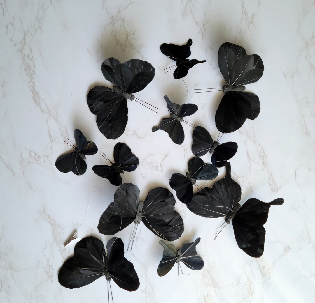 String Black Feather Butterflies Garland , Wall Hanging Butterfly ...