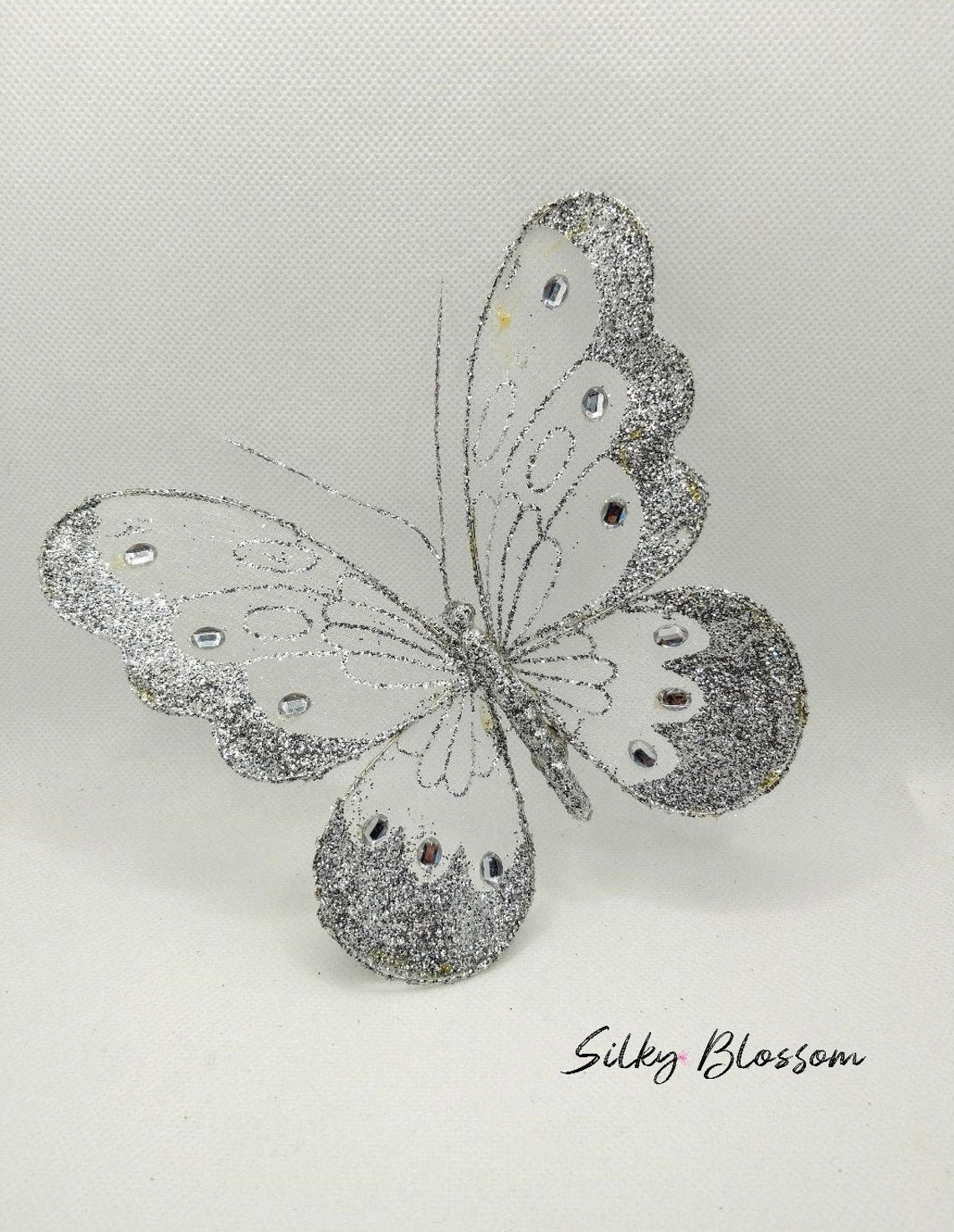 2 Gorgeous Silver Glitter Butterflies on Clip With Silver - Etsy